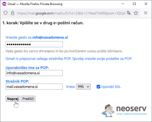 Preusmeritev in dodajanje e-mail računa v Gmail • NEOSERV.si