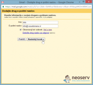 Preusmeritev in dodajanje e-mail računa v Gmail • NEOSERV.si